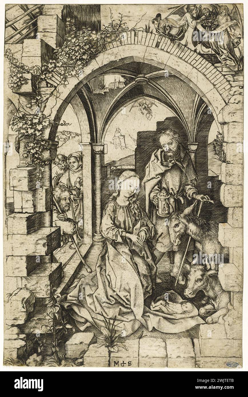 Martin Schonguer (around 1450-1495). La Nativity (Bartsch 4). Engraving ...
