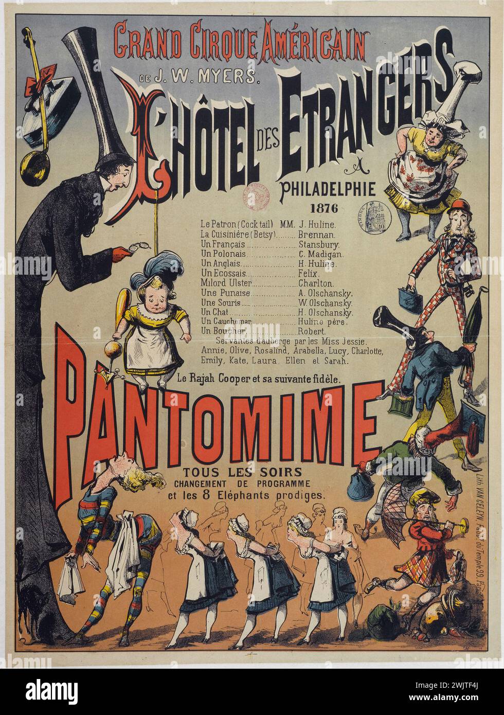 Van Geleyn printing. Large American circus, "The Hôtel des Etrangers in ...