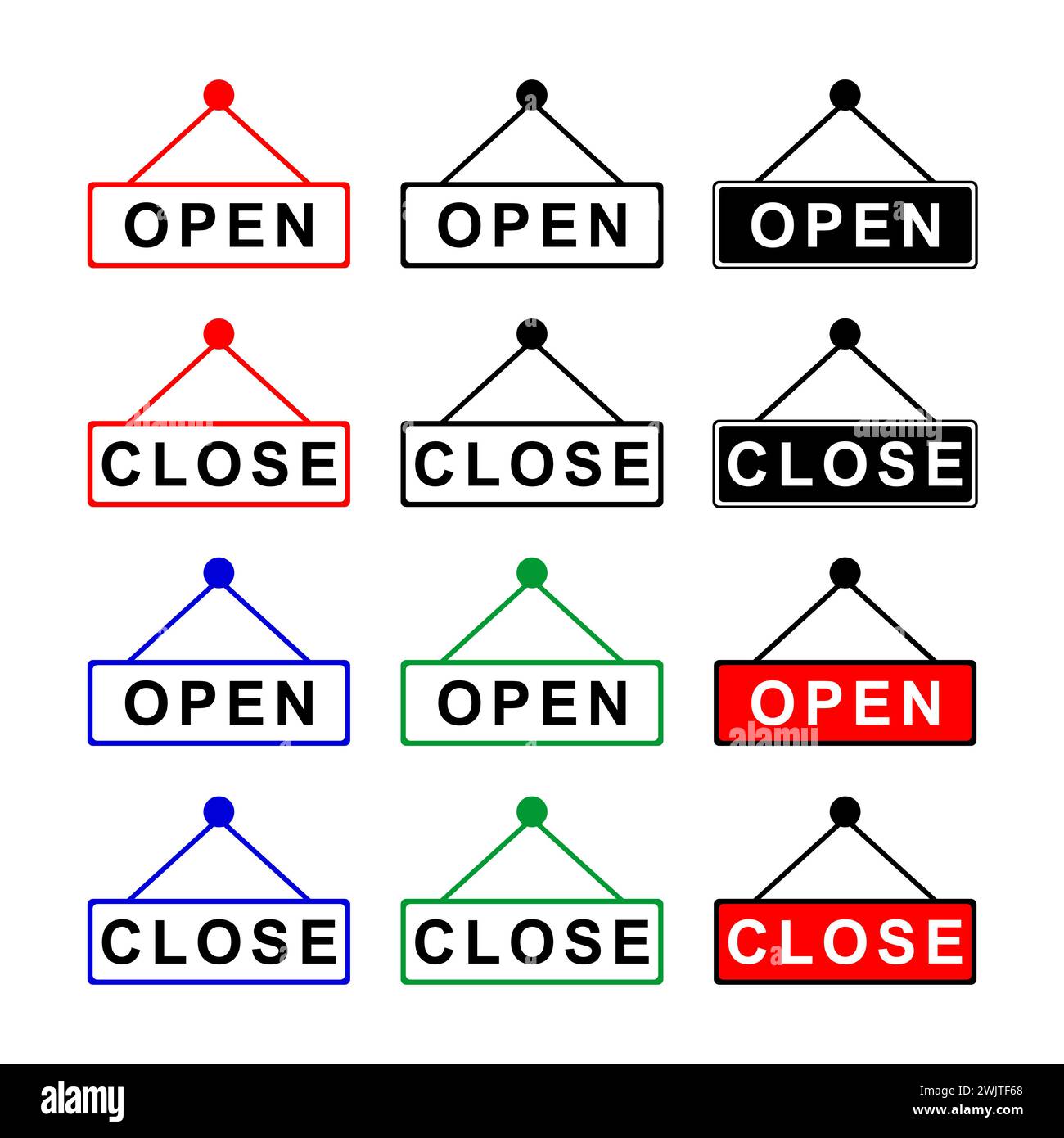 Open and close icon set. Open and close hanger board icons on ...