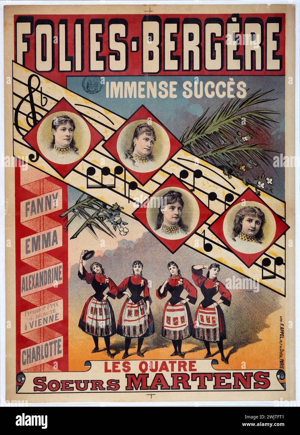 Imprimerie A. Call. Folies-Bergère, the four martens sisters. Poster ...