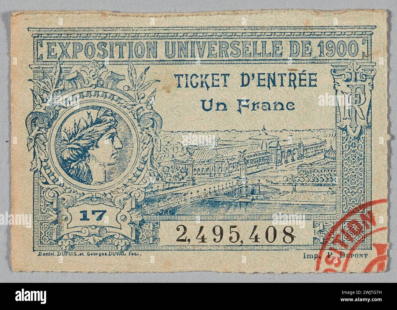 Chaix, Universal Exhibition, Paris, 1900, entry ticket n ° 2.495.408 ...