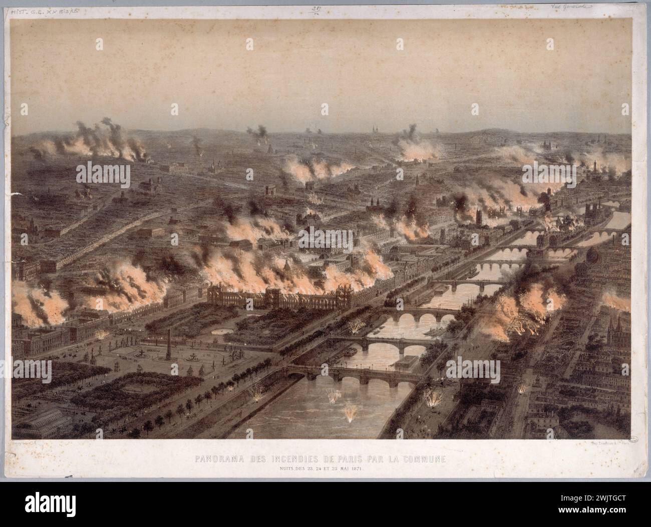 Emile Deroy. "Panorama of Paris fires by the town, nights of May 23, 24 ...