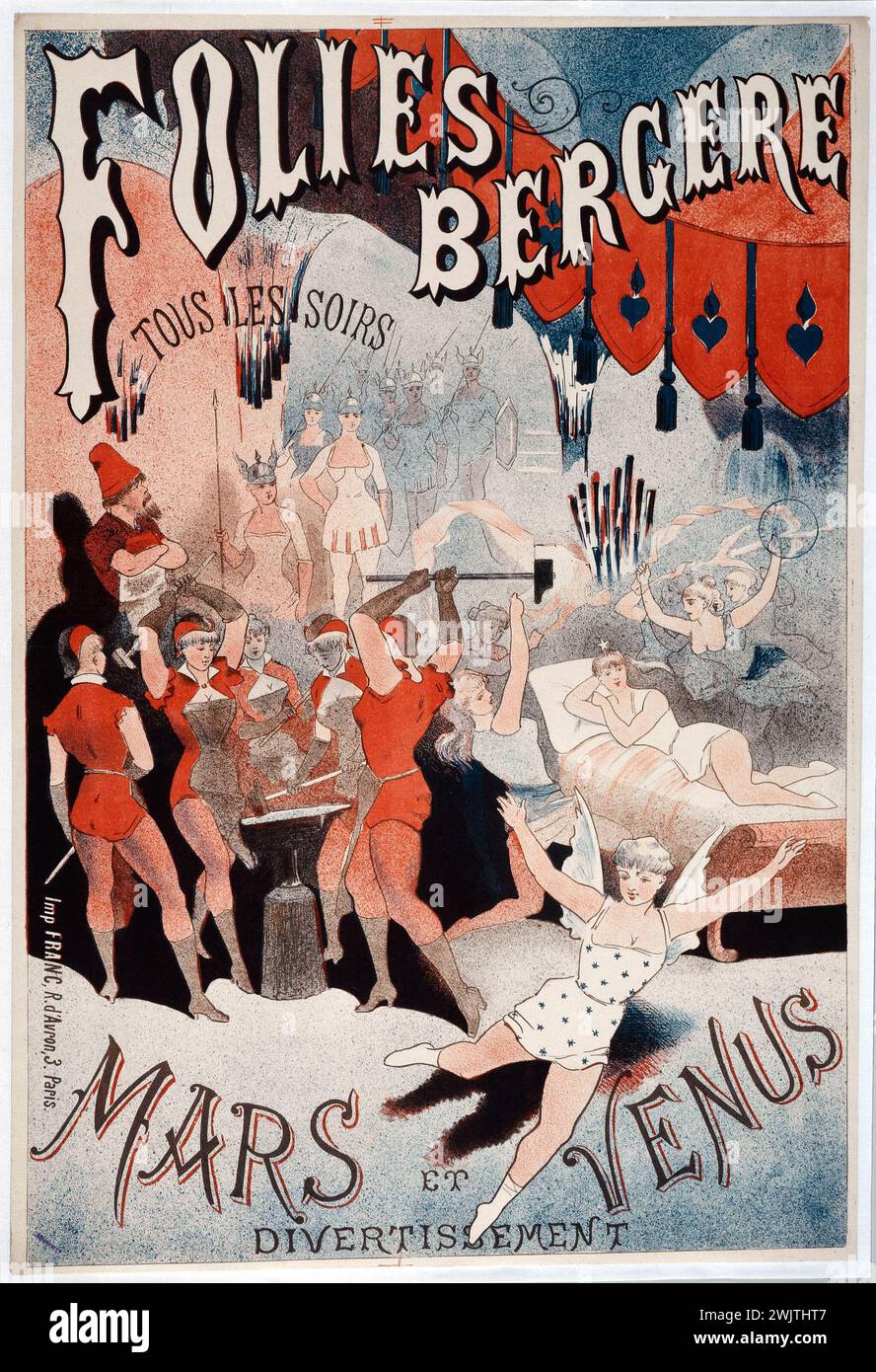 Printing franc. Folies-Bergère, Mars and Venus. Poster. Color ...