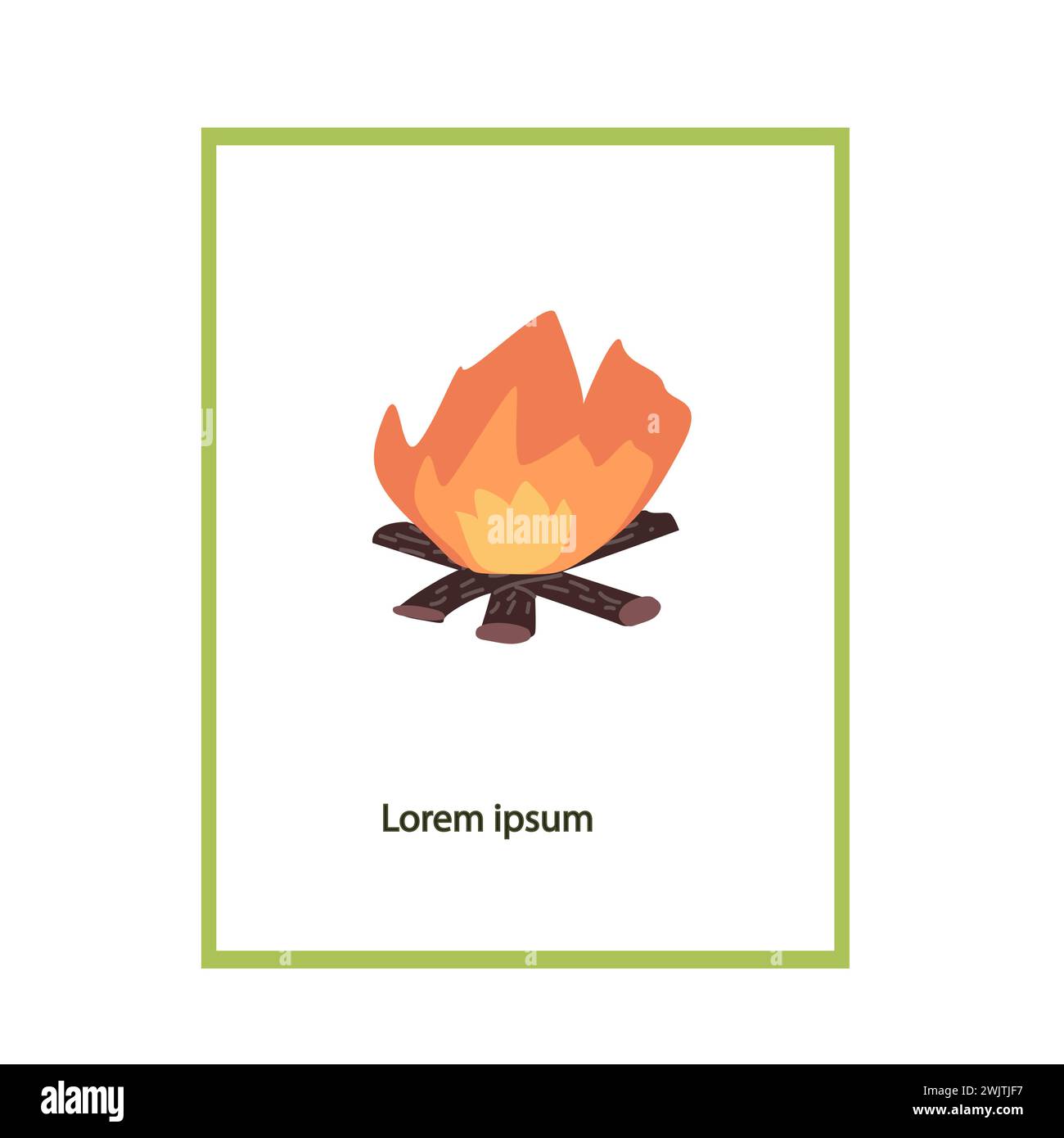 Cartoon fire with wooden - hand drawn color icon - card or poster ...
