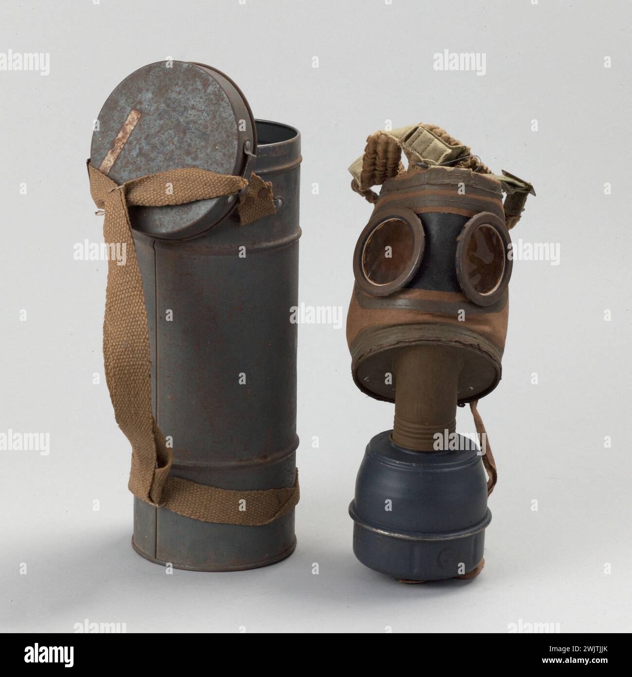 Passive defense protection mask. Metal, rubber, canvas, ink, paper ...