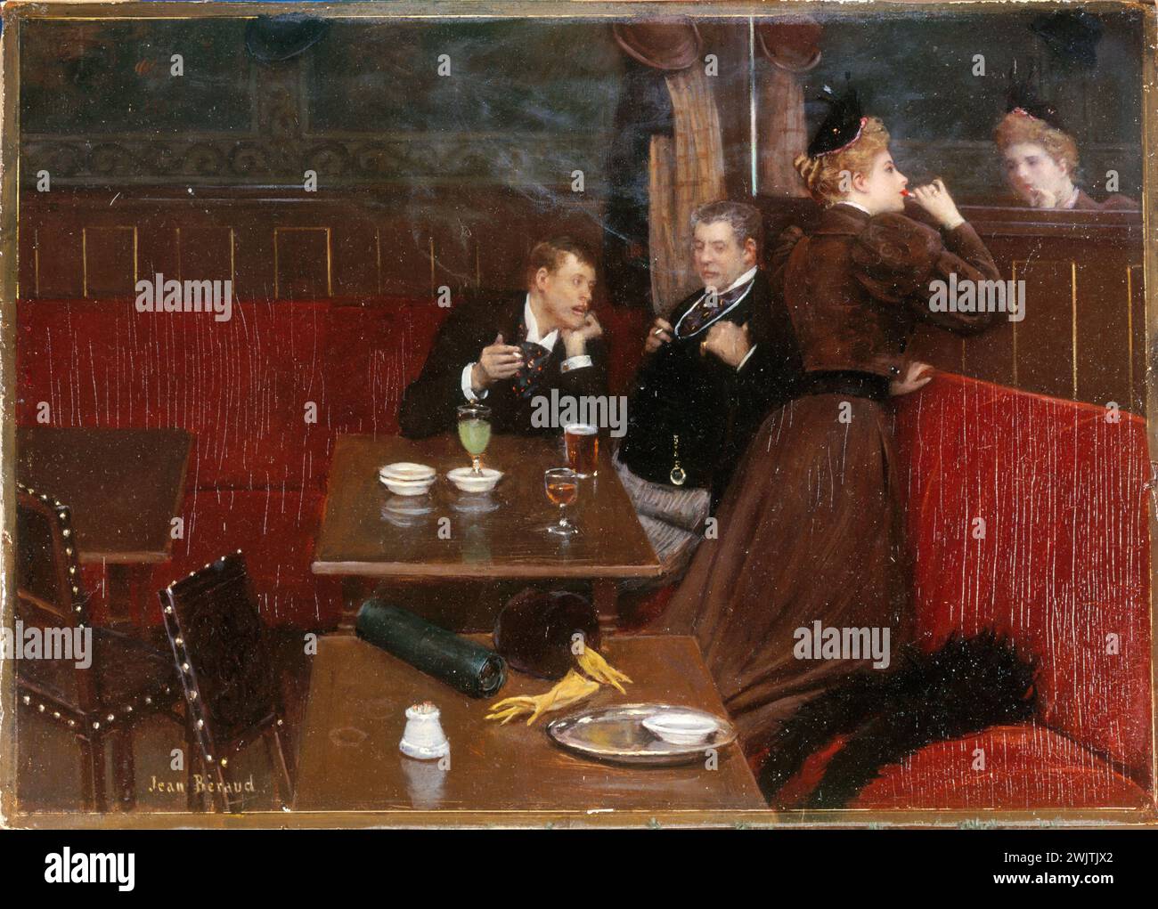Jean Béraud (1849-1936). "At the coffee, three characters". Oil on wood ...