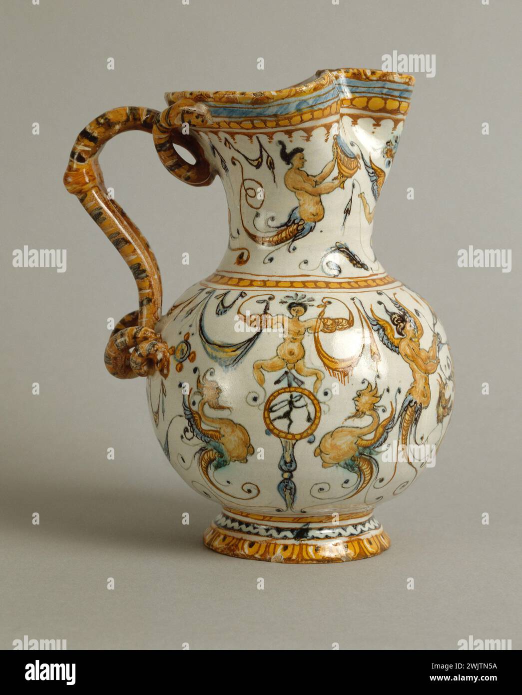 Patanazzi (workshop of). Cruche with chimera decor, Italian majolica of ...