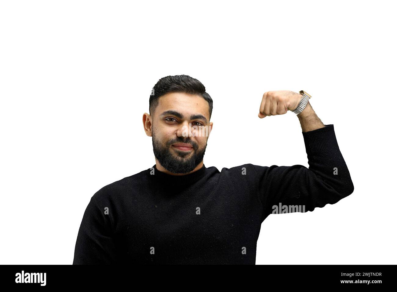 Man, close-up, on a white background, shows strength Stock Photo - Alamy