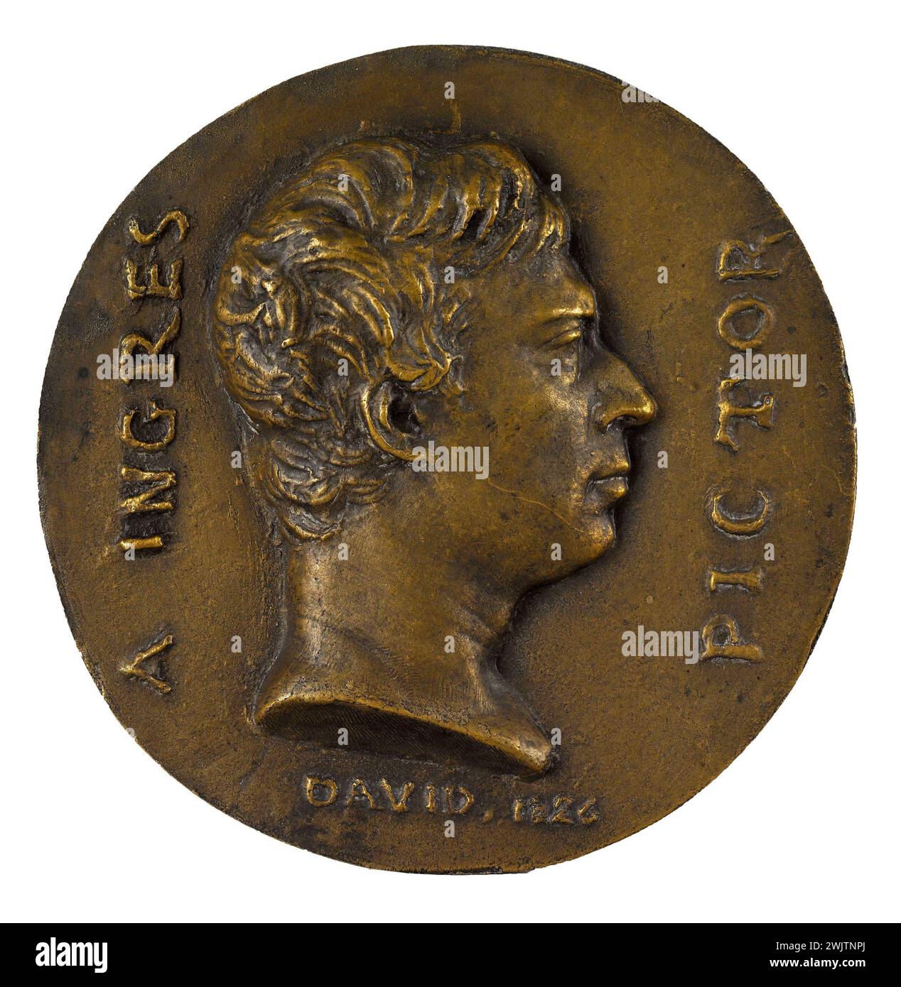 David d'Angers (1788-1856). Portrait of Jean-Dominique Ingres (1780-1867), painter. Bronze, Sand ...