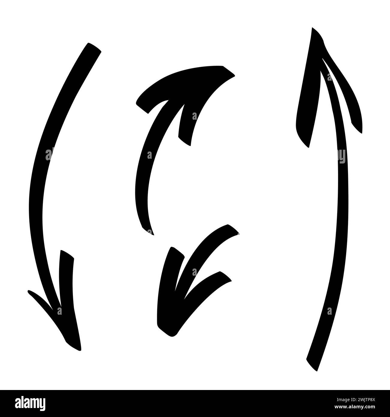 Vector set of abstract curved bold arrows . Hand drawn rounded and ...