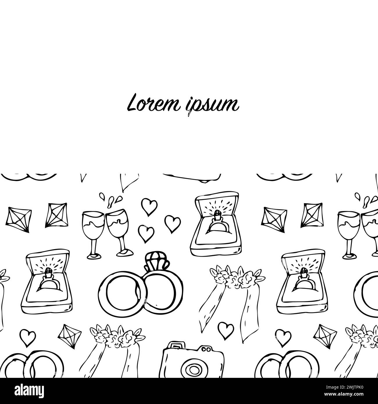 Hand drawn wedding outline doodle banner of jewerly and bridal. Vector ...