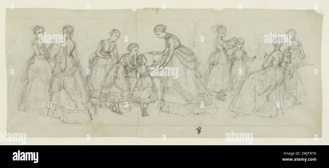Anaïs Toudouze (1822-1899). "Group of women and children". Rounded ...