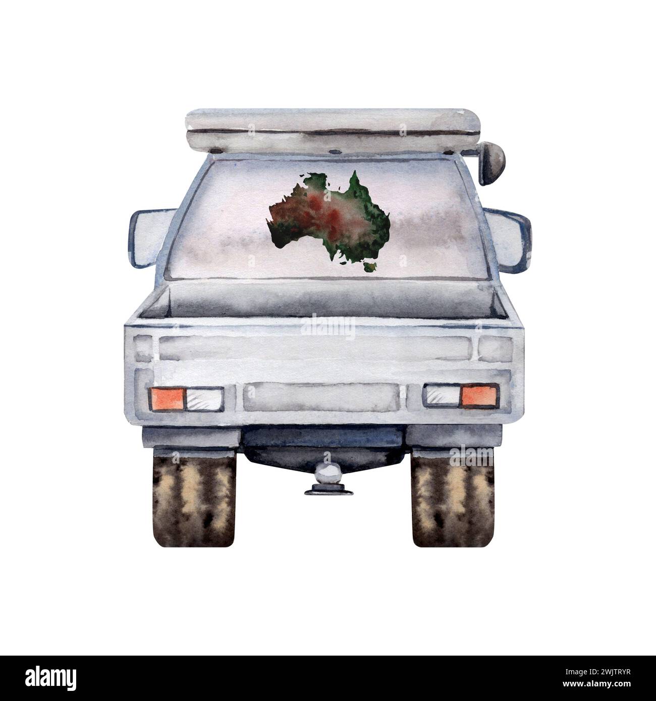 Off road car rear view. Decorated with Austratian map design. For ...