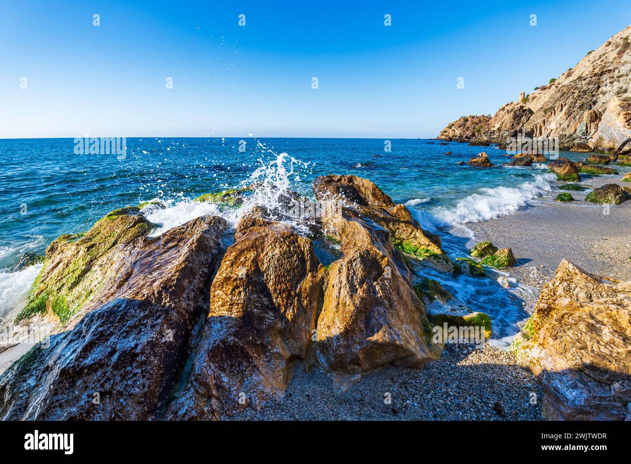 Cañuelo Beach, a cove in the Maro-Cerro Gordo Cliffs natural area, in ...