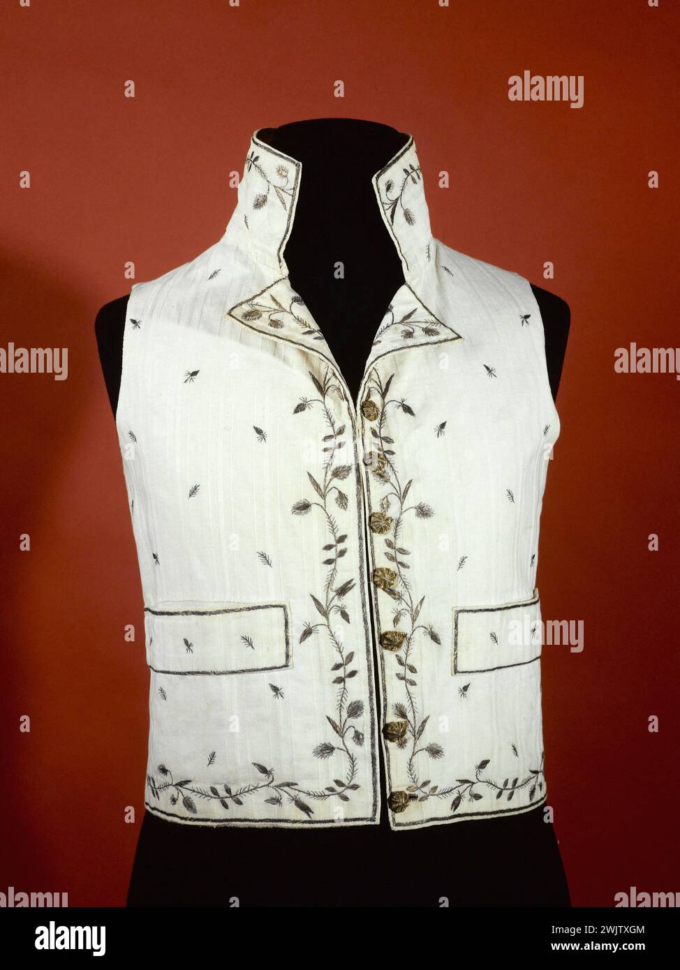 Vest. Cotton canvas shaped with stripes, white, white cotton canvas ...