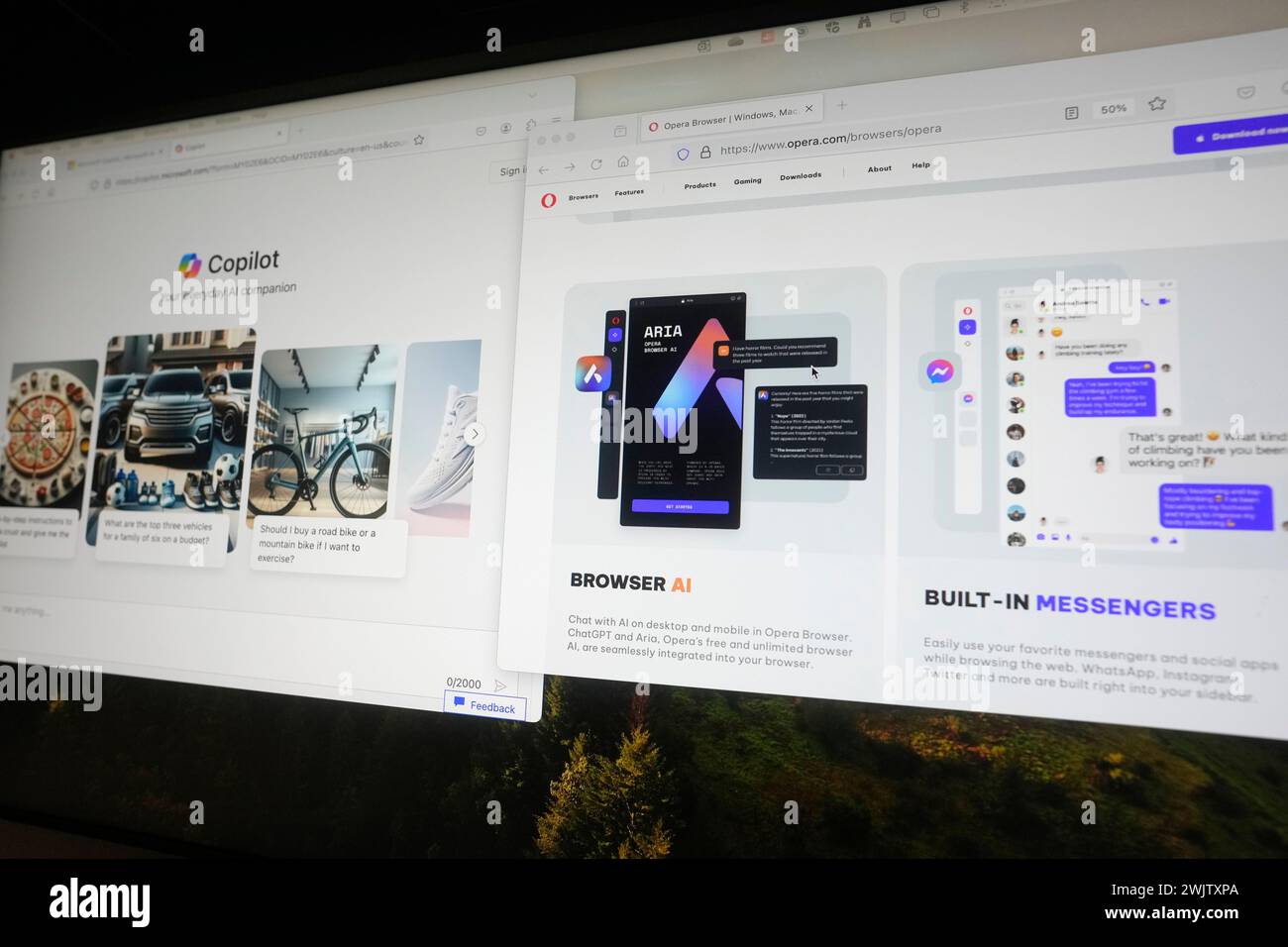 Copilot and Opera pages showing the incorporation of AI technology are ...