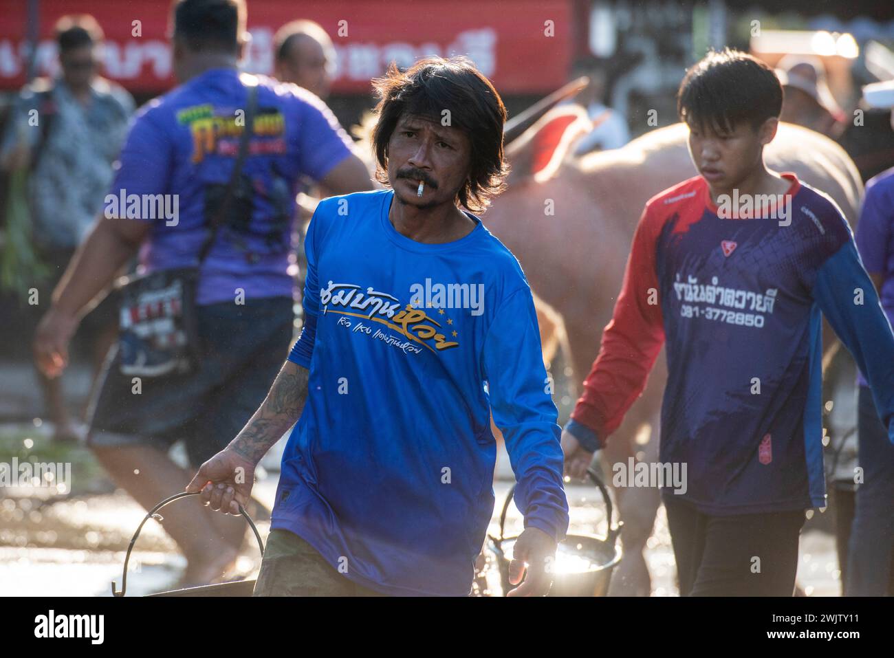 Farmers with their Buffaloes at Buffalo Race Festival or Wing Khwai in ...