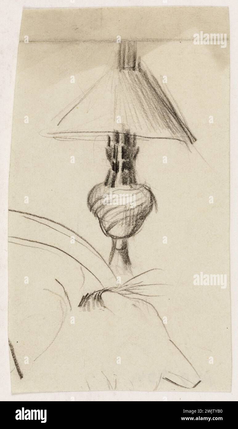 Arthur-Joseph Guéniot (1866-1951). Lamp with lampshade. Black stone ...