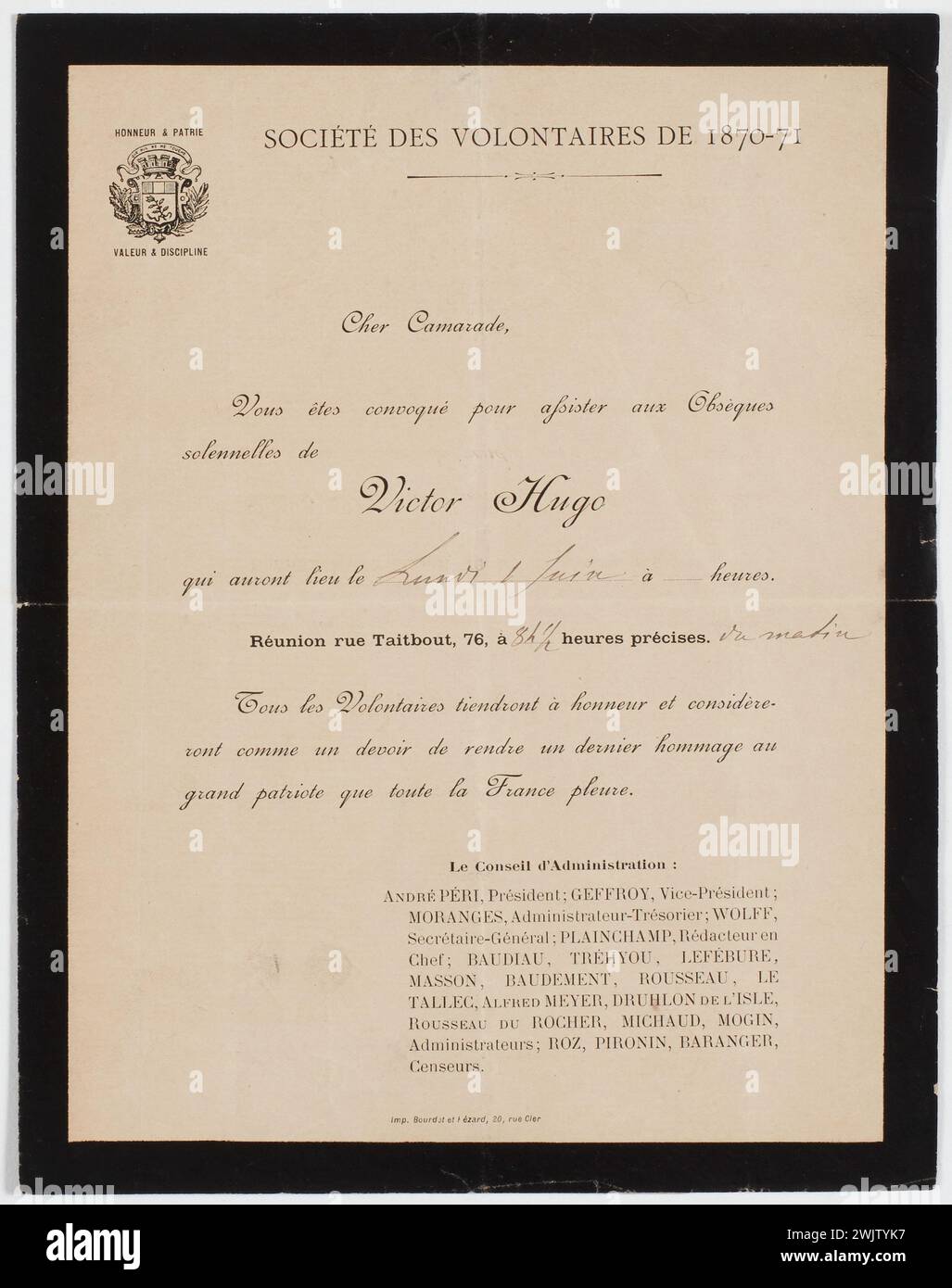 Convocation of the Society of Volunteers from 1870-1871 to the funeral ...