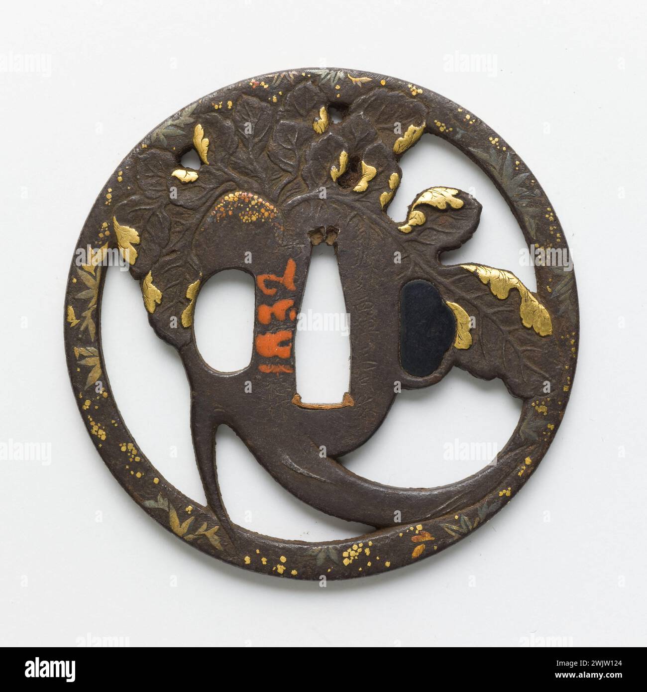 Tsuba. Signed: Jô-Shû-Nishi-Gaki-Shôami…, School Shôami. Japan. Gold ...