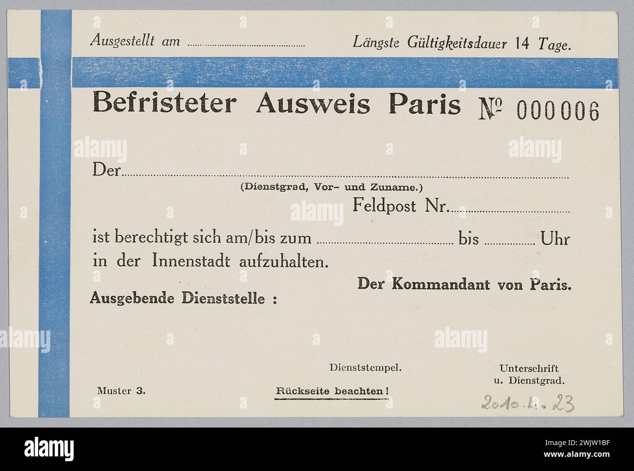 Gross -Paris (n. - d.), Temporary Parisian identity card n ° 000006 ...
