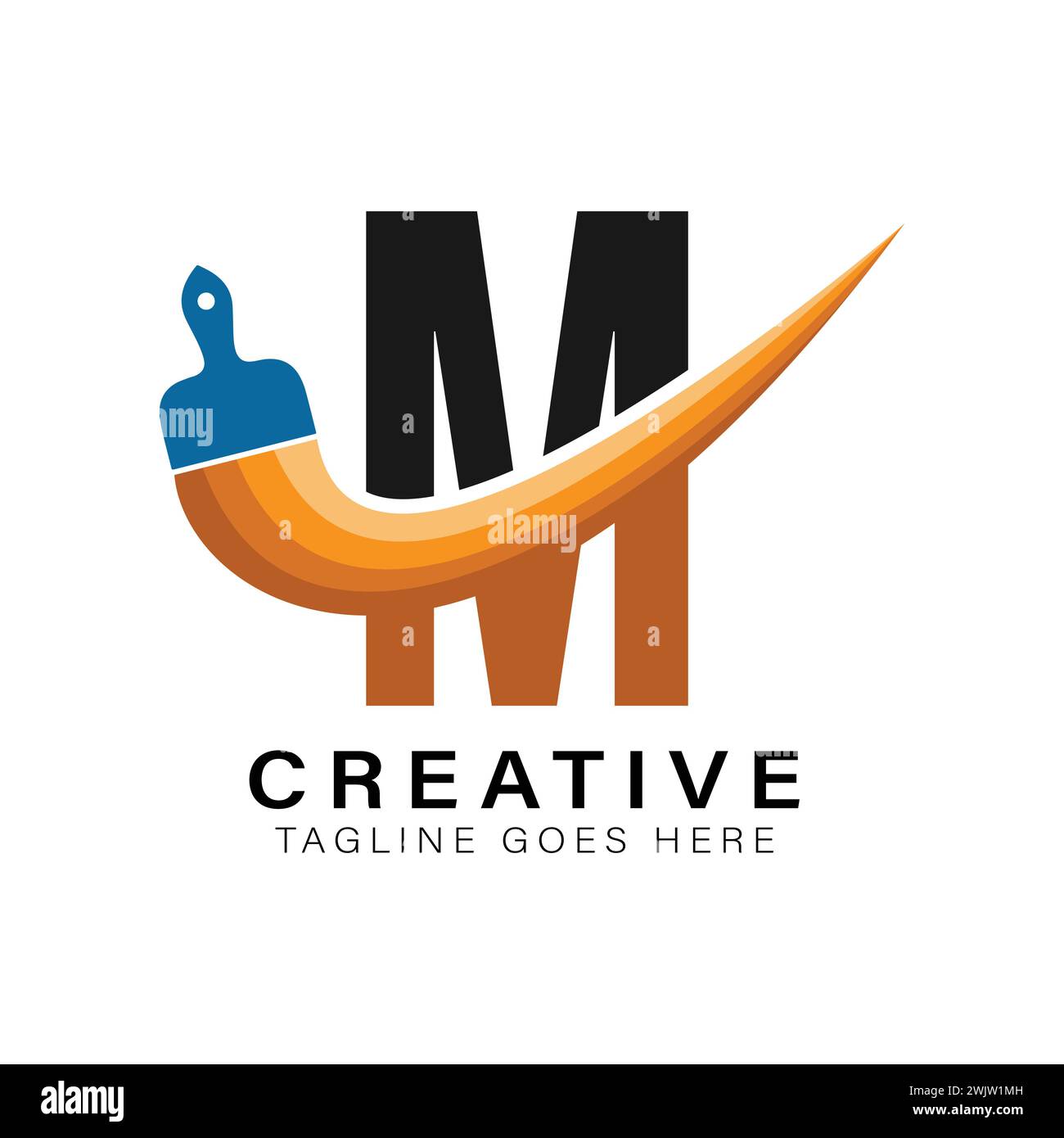 Letter M Paint Brush Logo. Alphabet M House Paint Business Icon Stock ...