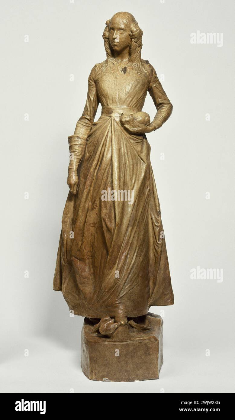 Jean Carriès (1855-1894). "Lady". Brown enameled sandstone ceramics ...
