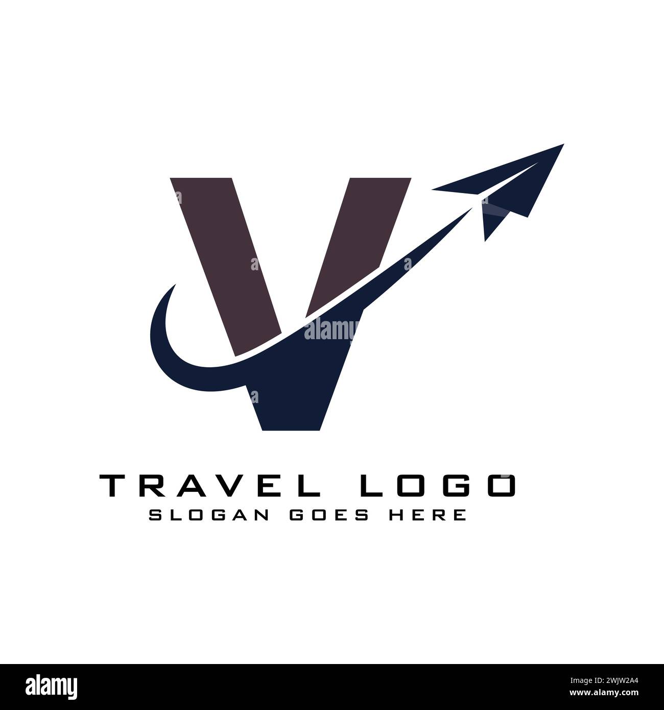 Letter V Travel Logo icon Design with plane graphic element for travel ...