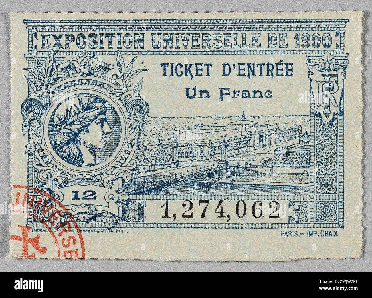 Chaix, Universal Exhibition, Paris, 1900, entry ticket n ° 1.274.062 ...