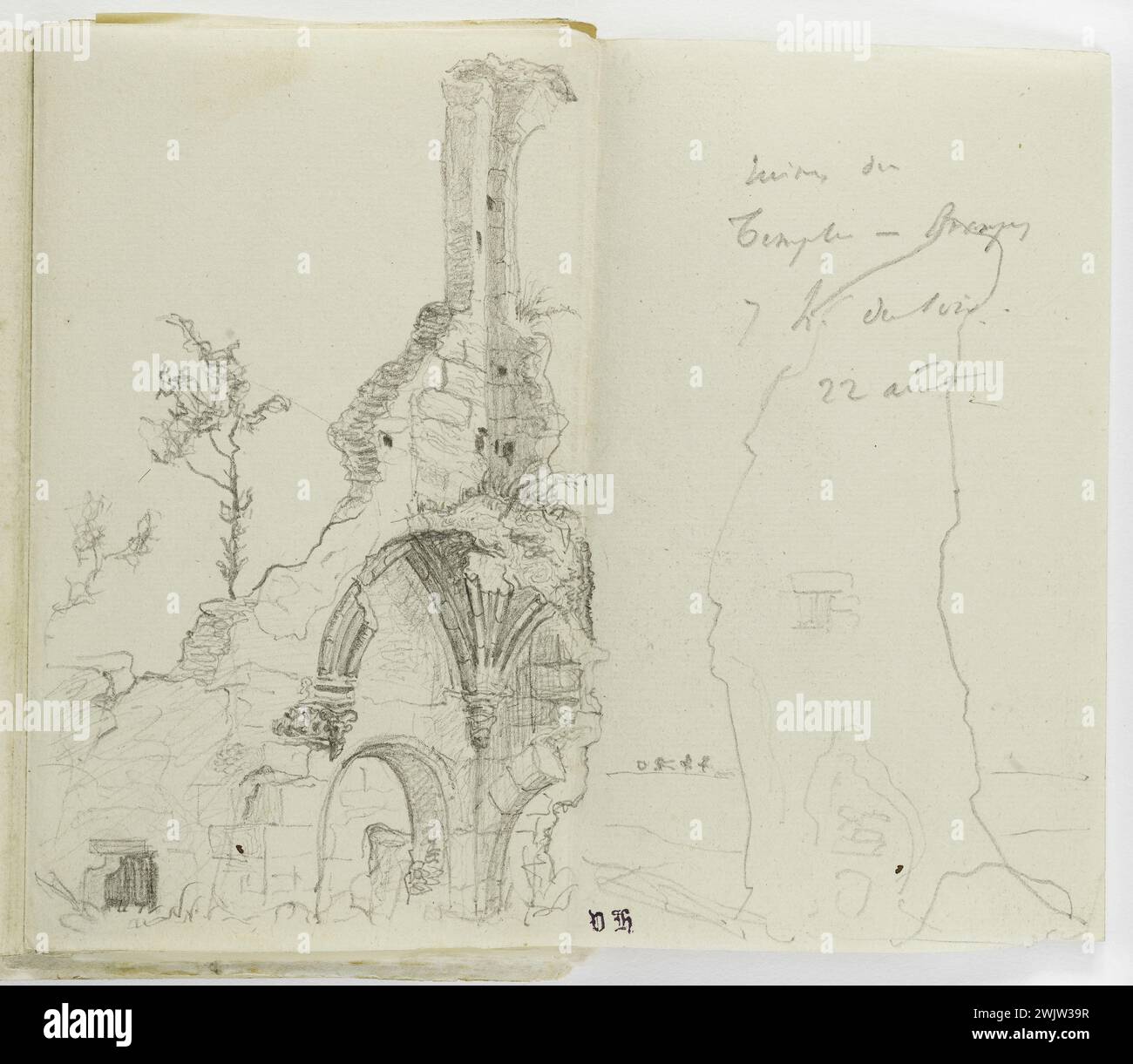 Victor Hugo (1802-1885). "Ruins of the temple-stamped". Graphite pencil ...