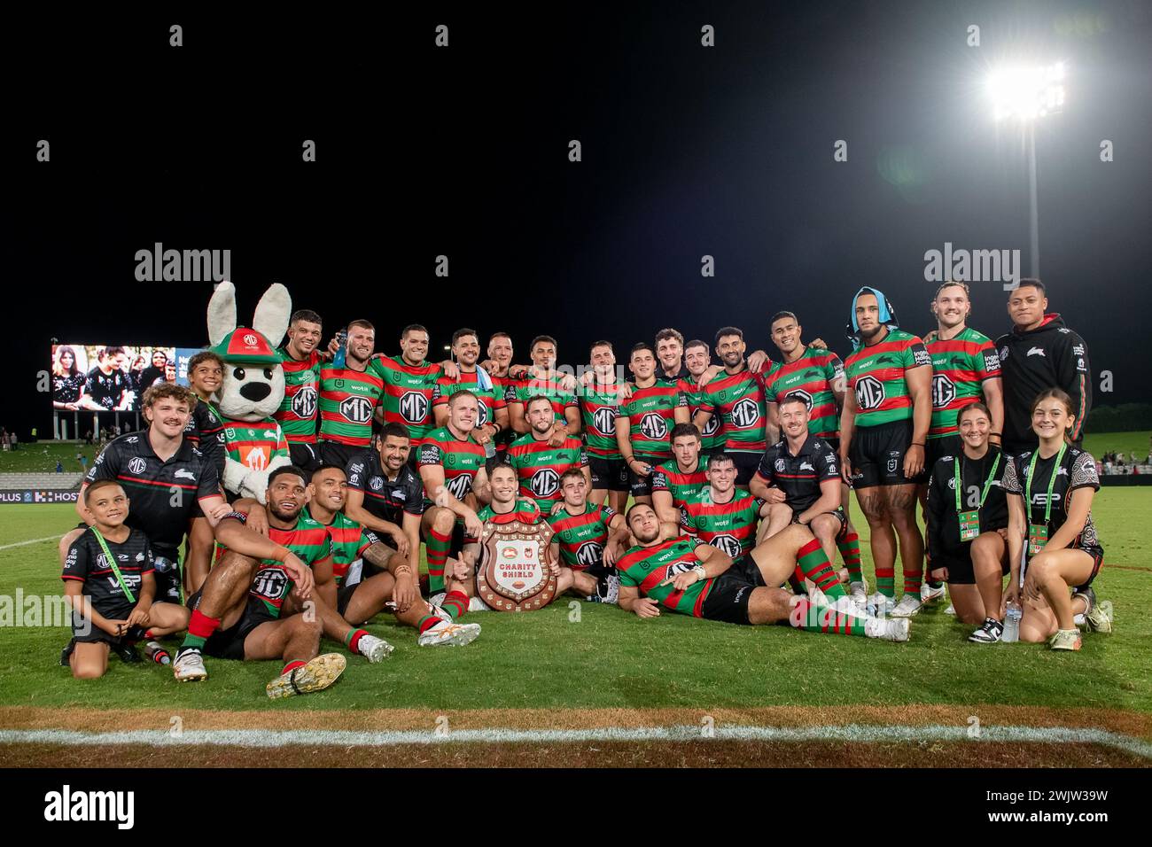 Sydney, Australia. 17th Feb, 2024. Rabbitohs pose with the Charity ...