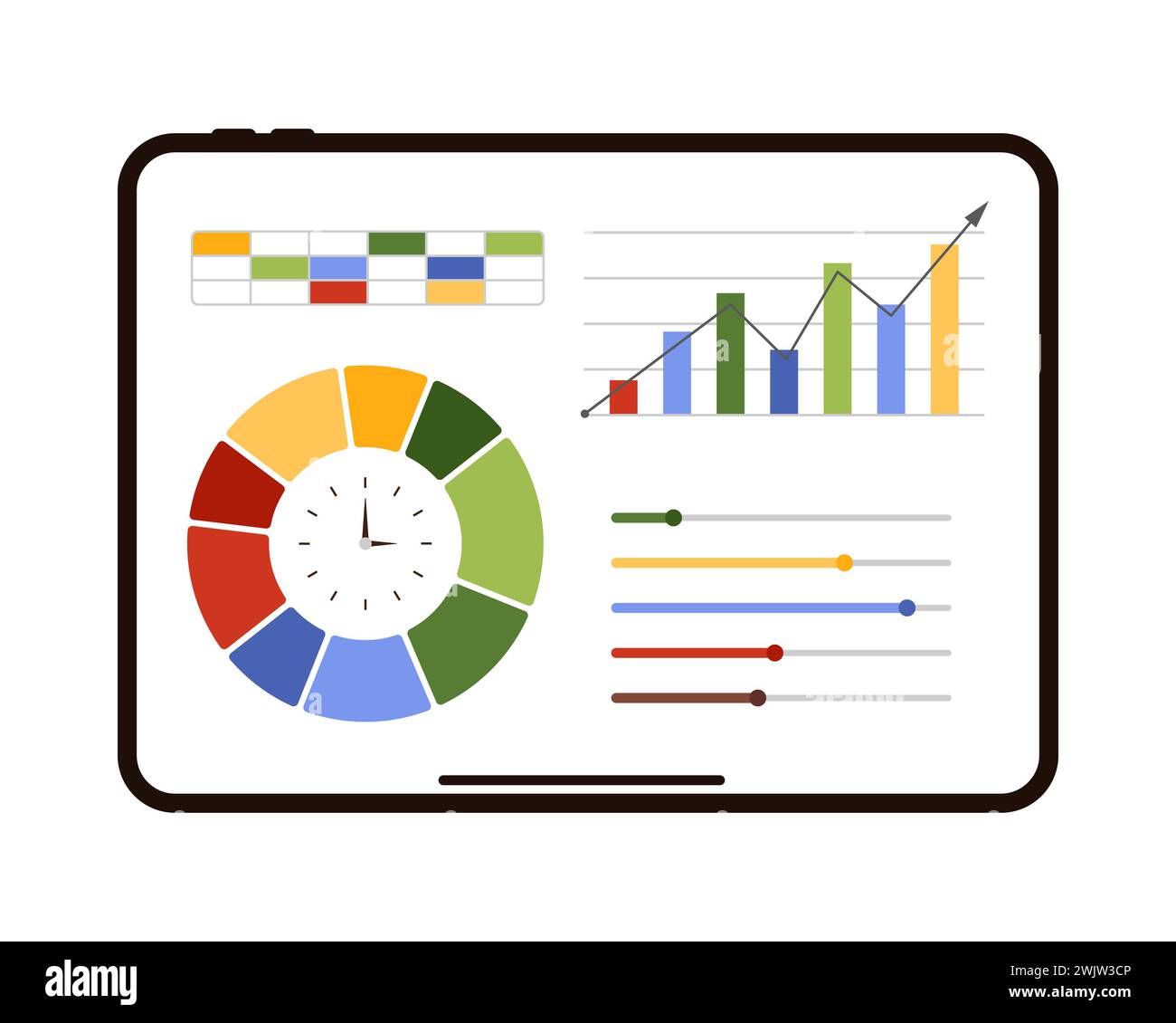 Statistic graphs and charts for data analysis on tablet screen vector illustration Stock Vector ...