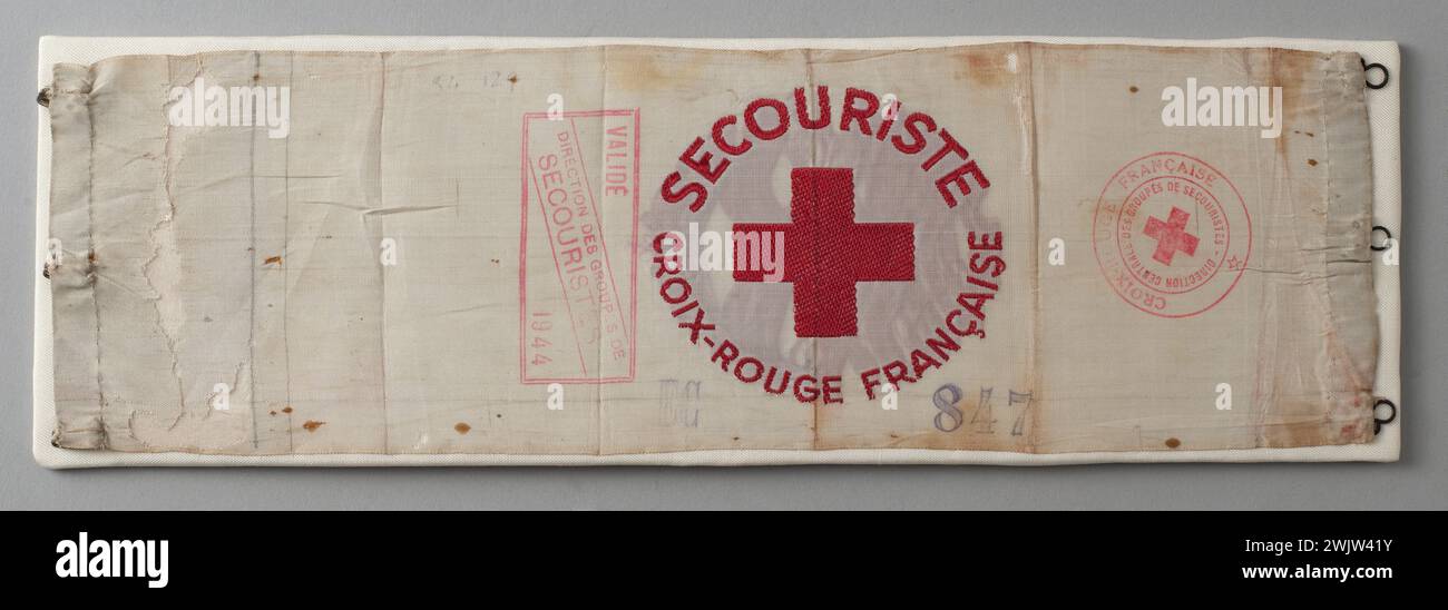 War 1939-1945. Brassard of the Red Cross with stamp. General Leclerc ...