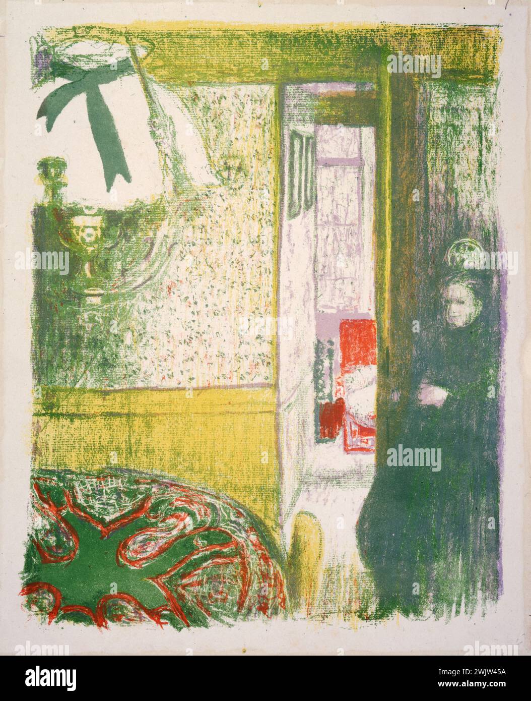 Edouard Vuillard (1868-1940). "Interior with suspension". Four -colored ...