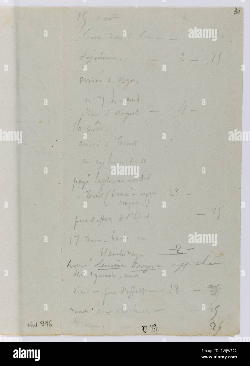 Victor Hugo (1802-1885). Travel book, from August 13 to 21, 1834 ...