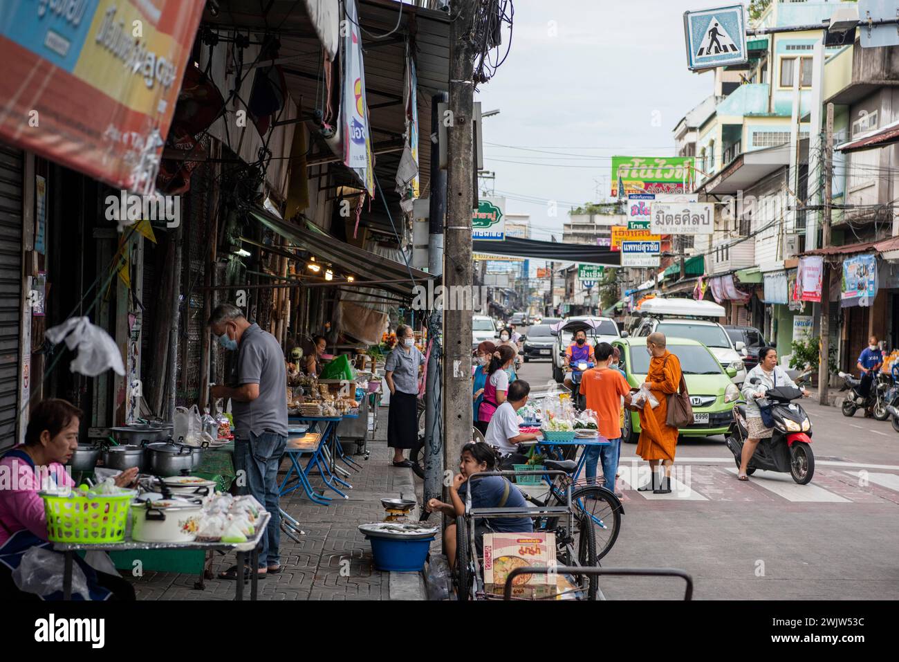 Foodmarket at a street in the city centre of Mueang Chonburi City at ...