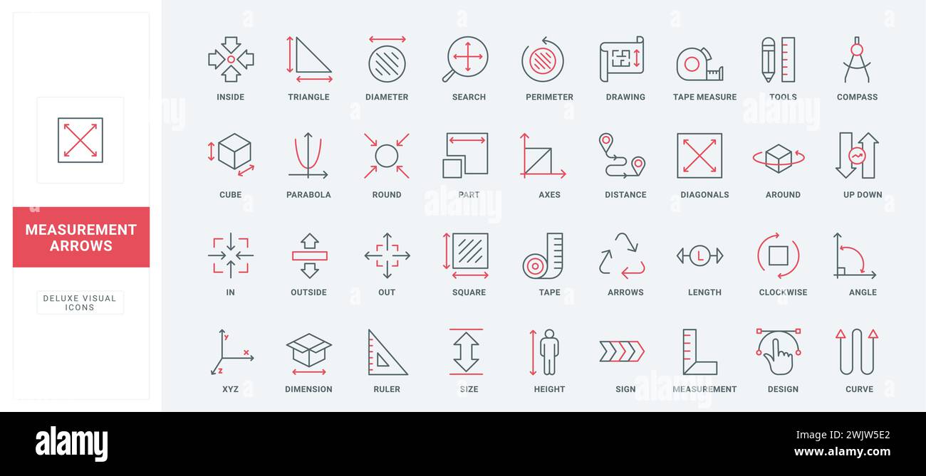 Measurement line icons set. Size arrows to measure room area and ...