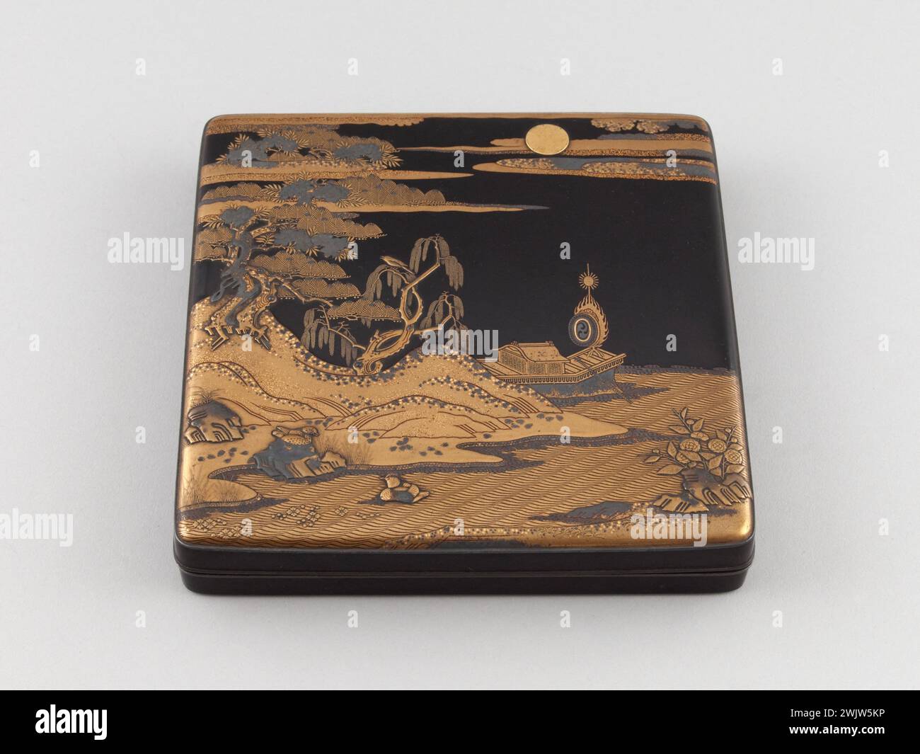 Table to write in lacquer representing a ship moving away from the ...
