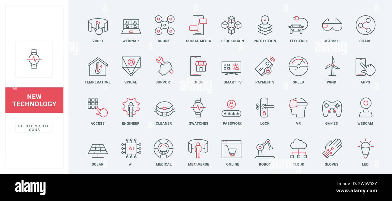 New smart technology of future line icons set. Robot and drone, cloud ...