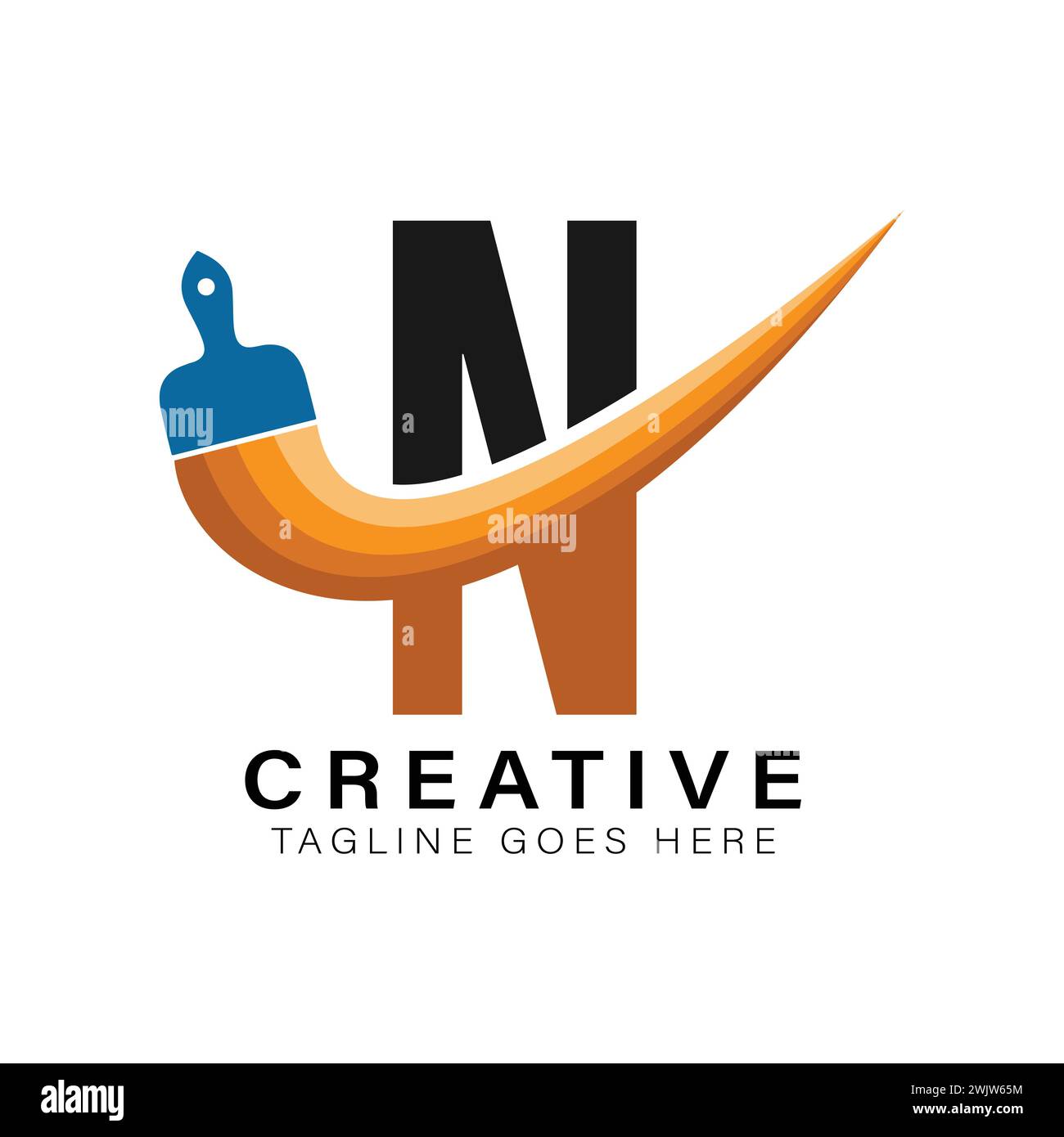 Letter N Paint Brush Logo. Alphabet N House Paint Business Icon Stock ...