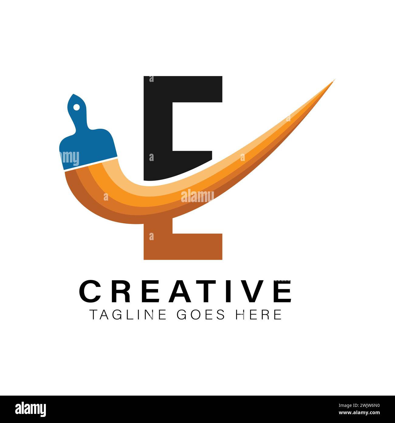 Letter E Paint Brush Logo. Alphabet E House Paint Business Icon Stock ...