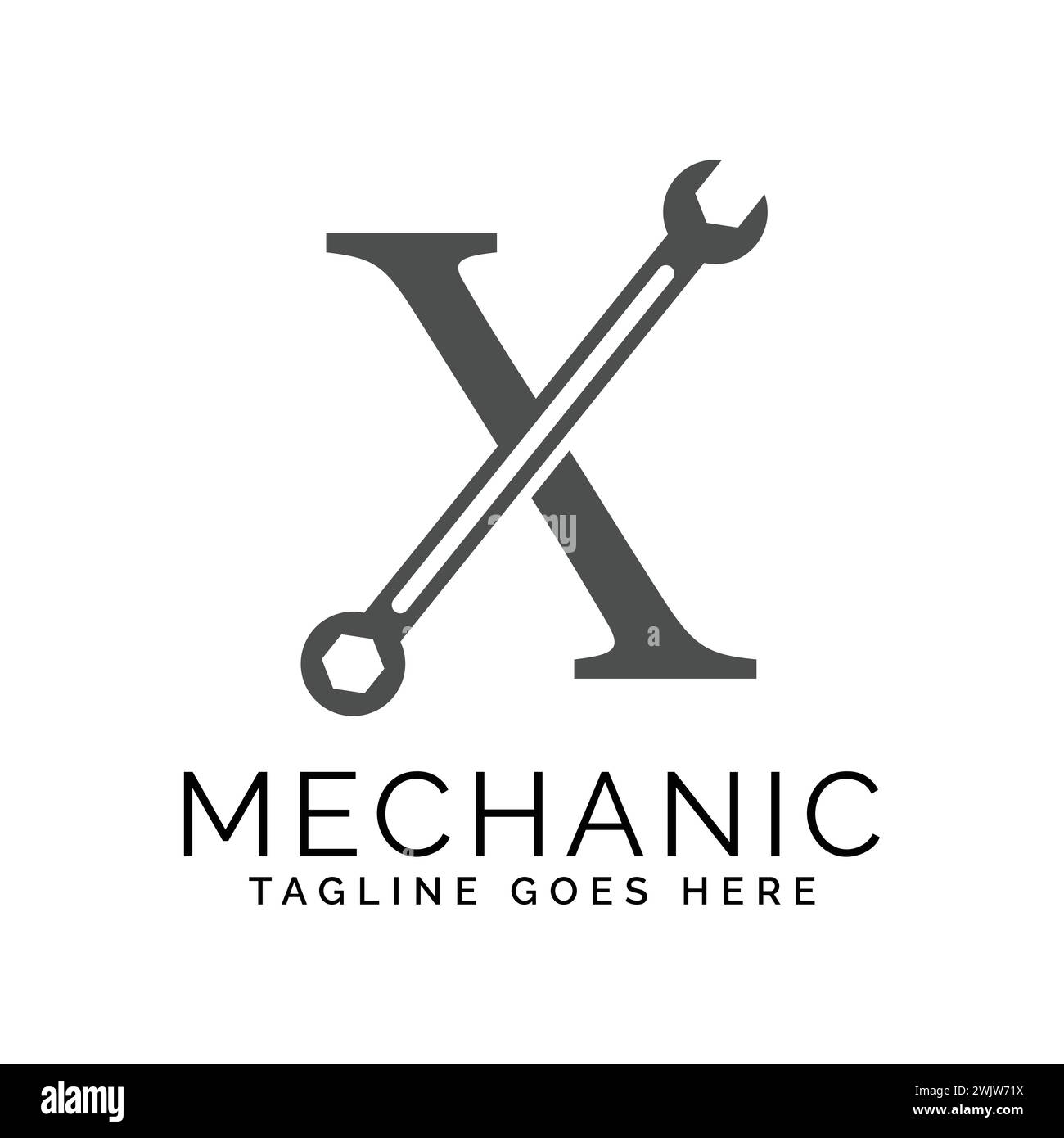 letter X logo with wrench. Alphabet X Spanner logo design Stock Vector ...