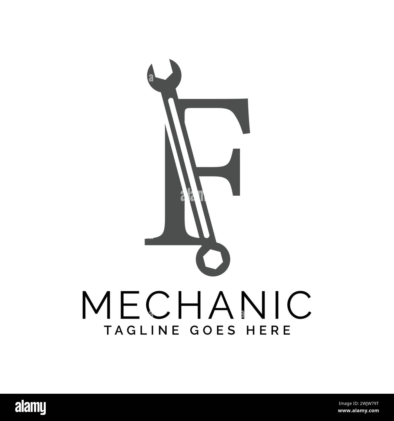 letter F logo with wrench. Alphabet F Spanner logo design Stock Vector ...