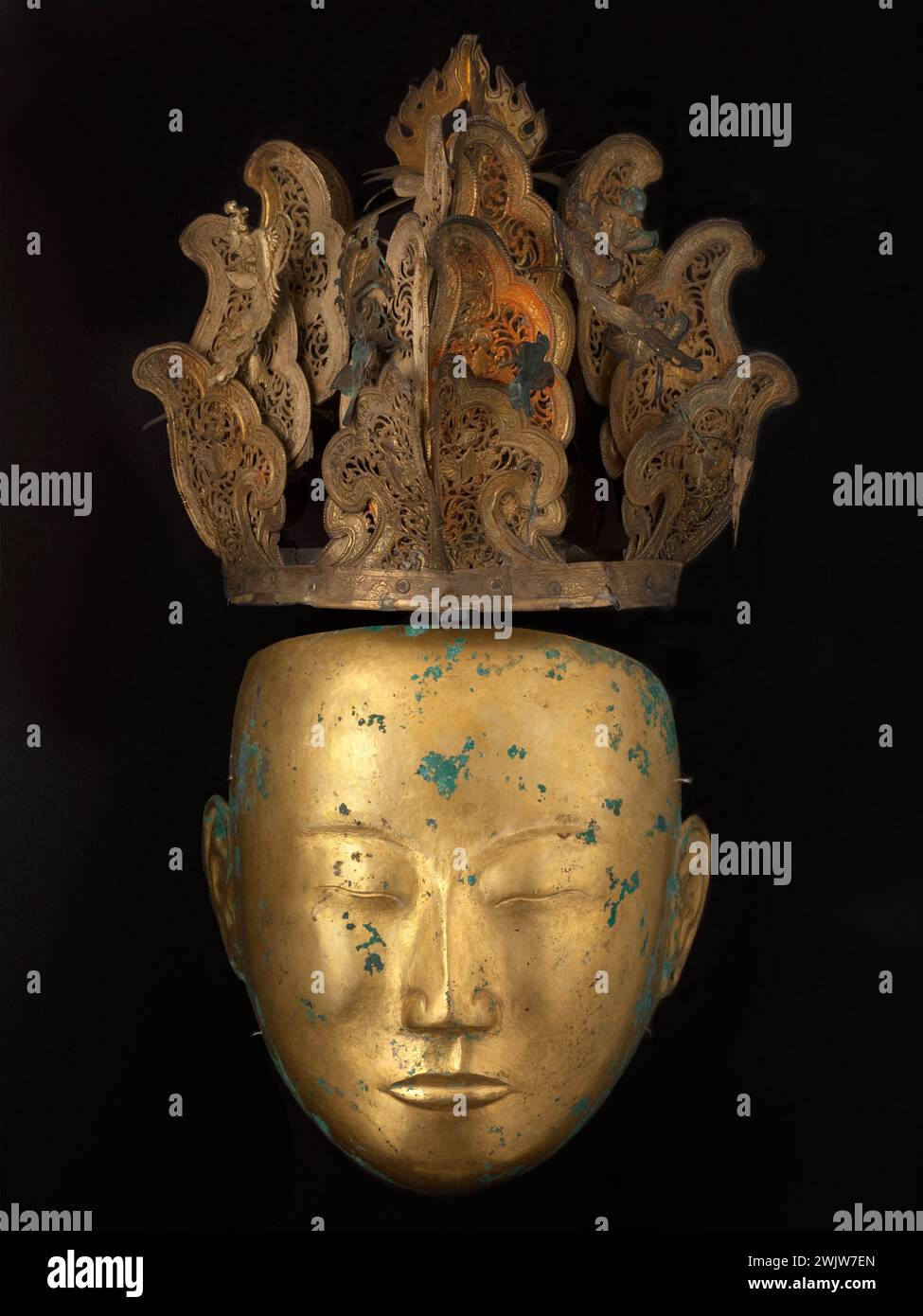 Funeral set, male mask and male headdress. Golden bronze. Paris ...