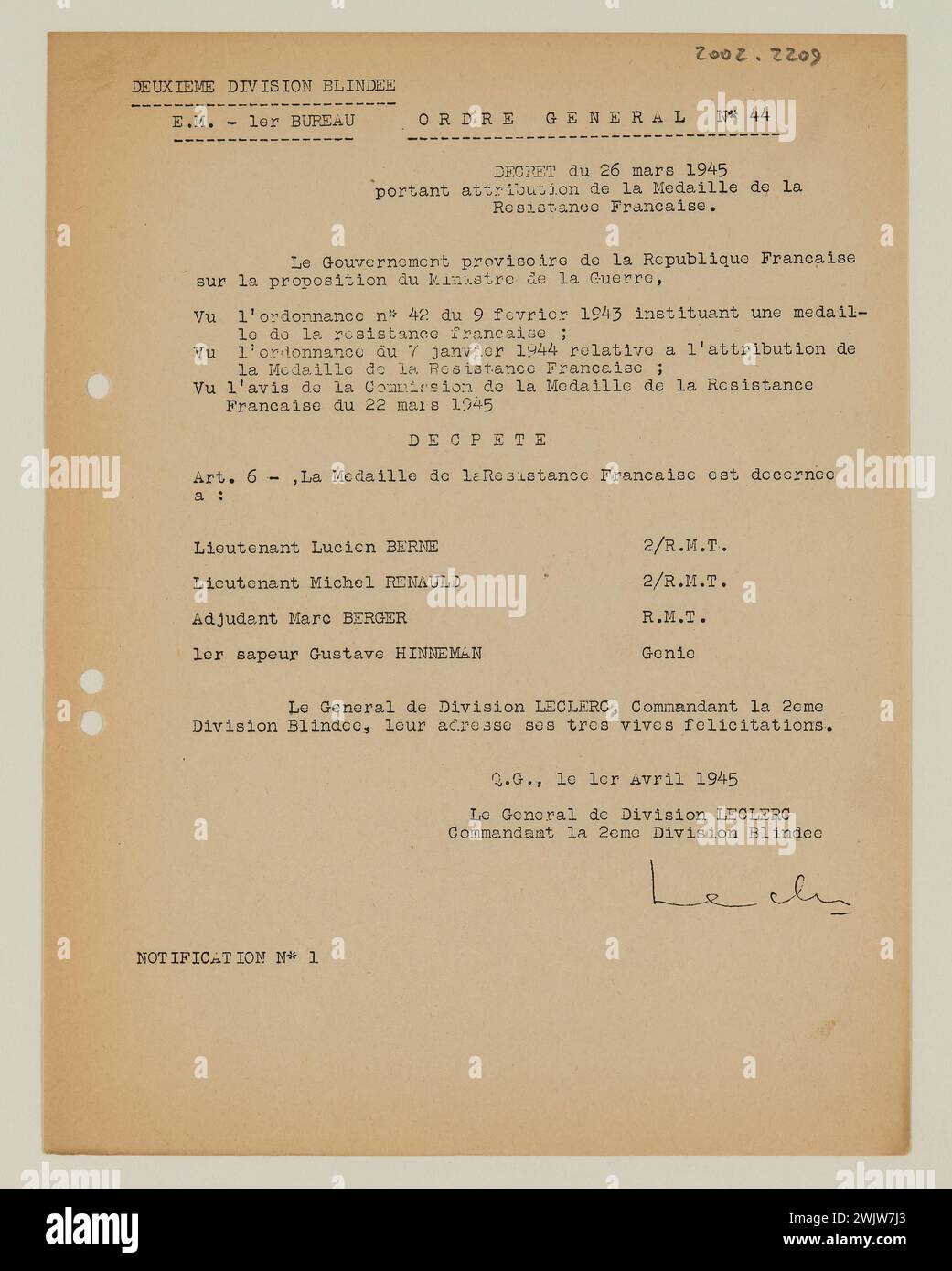 Leclerc (Philippe François Marie Leclerc de Hauteclocque, dit) (1902-11 ...