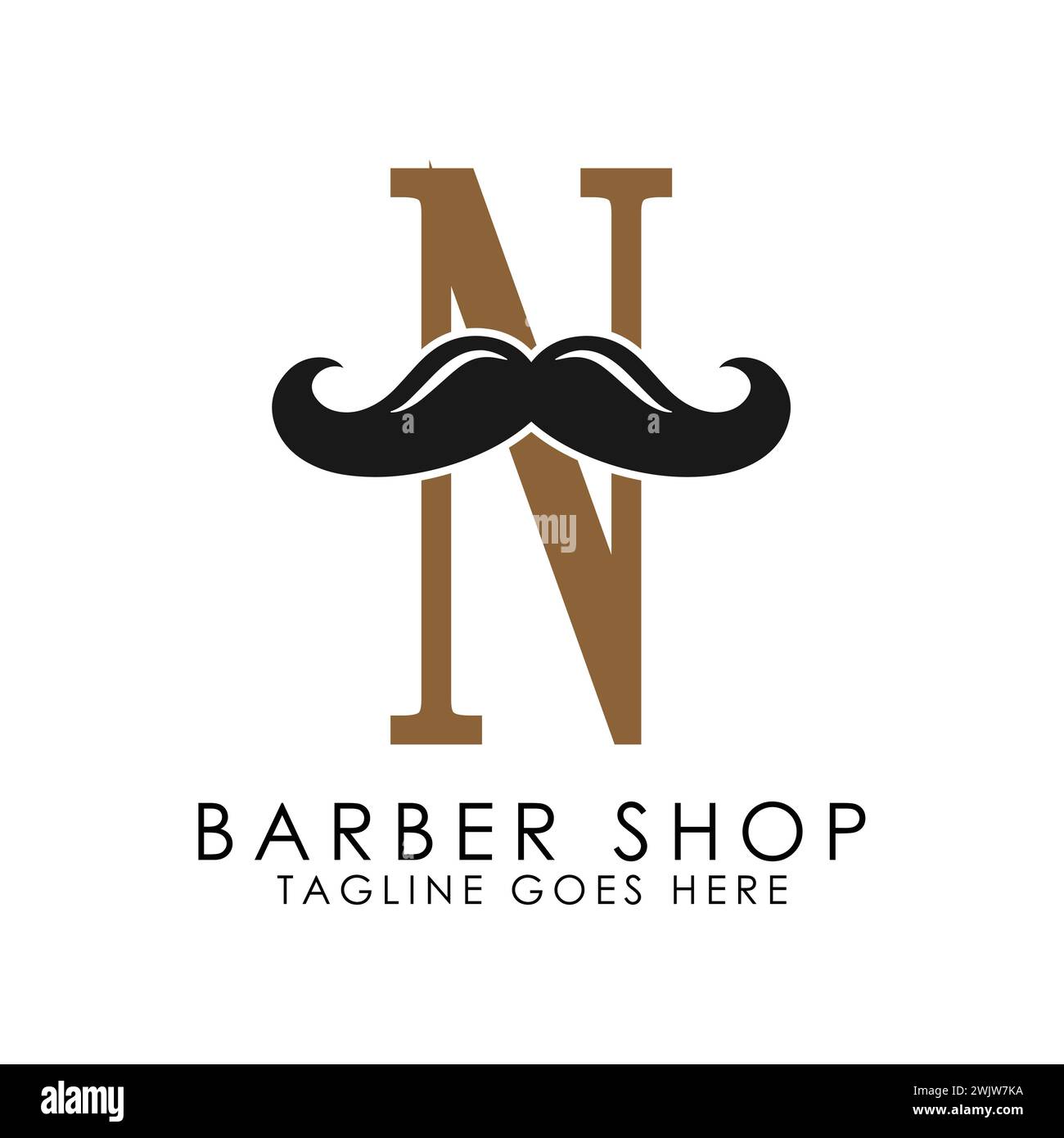 Initial Letter N Mustache Logo Design. Alphabet N Barber Shop Icon ...