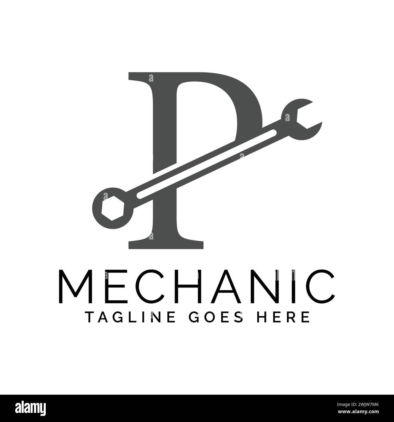 letter P logo with wrench. Alphabet P Spanner logo design Stock Vector ...