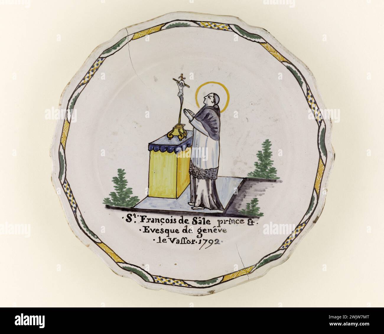 Anonymous. Patronymic plate. "St François de Sâle". Earthenware. 1792 ...