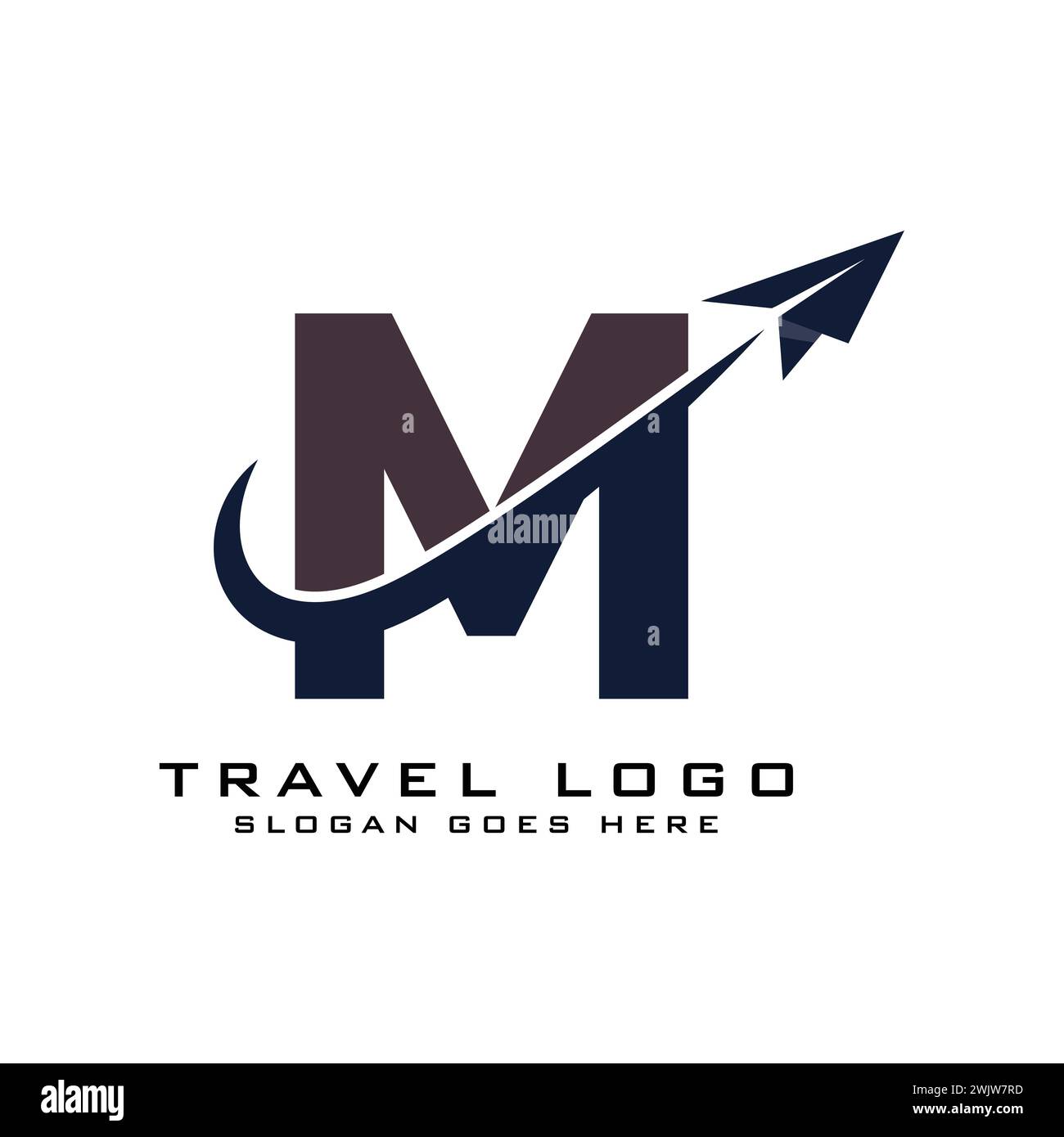 Letter M Travel Logo icon Design with plane graphic element for travel ...