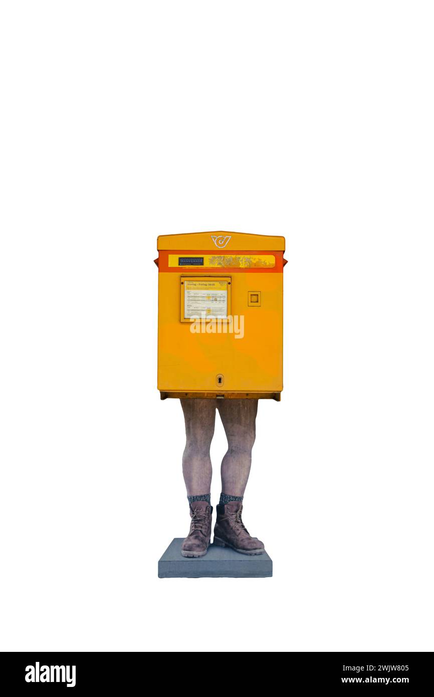 the yellow letterbox of the Austrian post office with a transparent ...